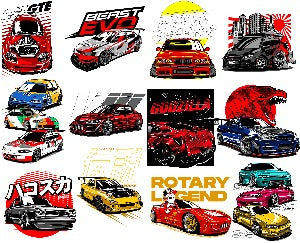 JDM Import Cars DTF T-Designs Bundle 1
